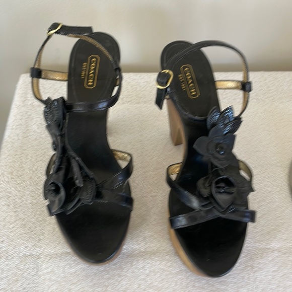 Coach | Shoes | Coach Size 8 Platform Heels With Black Leather Flower ...